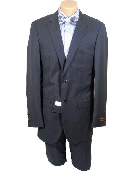 Men's Black High Fashion 100% Wool Extra Long Suits Flat Front Pants ...