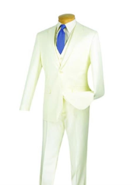 Men's Ivory 3 Piece Executive Suit - Narrow Leg Pants — MensUSA