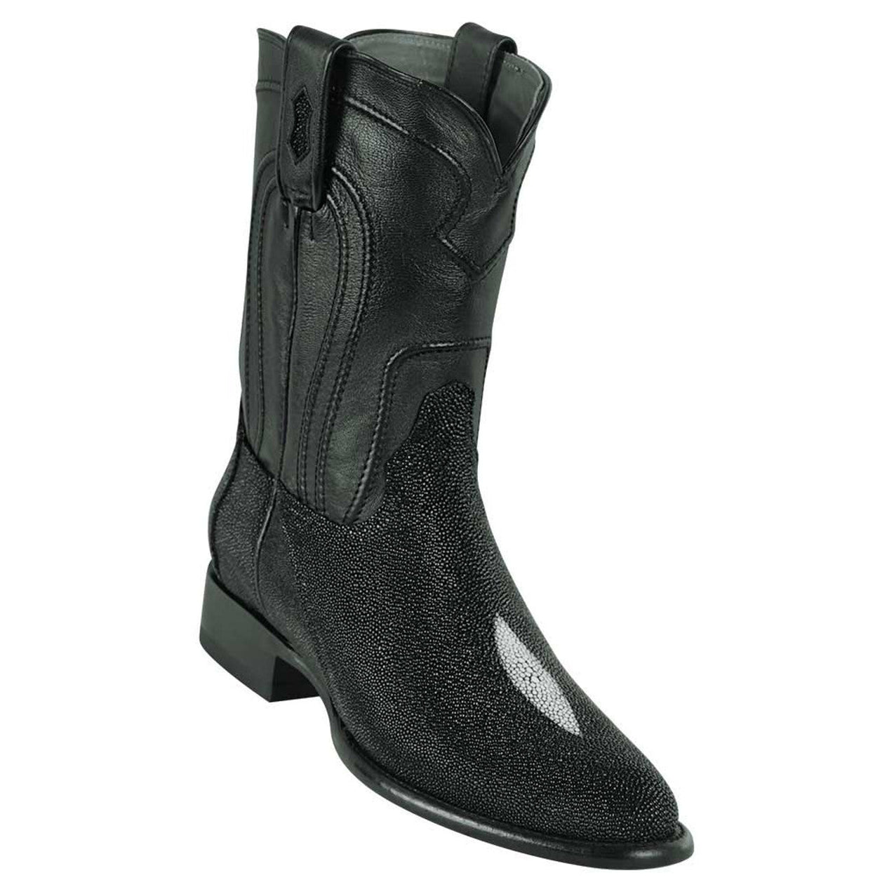 Los Altos Men’s Genuine Single Stone Sting Ray Black Roper Toe Boots ...