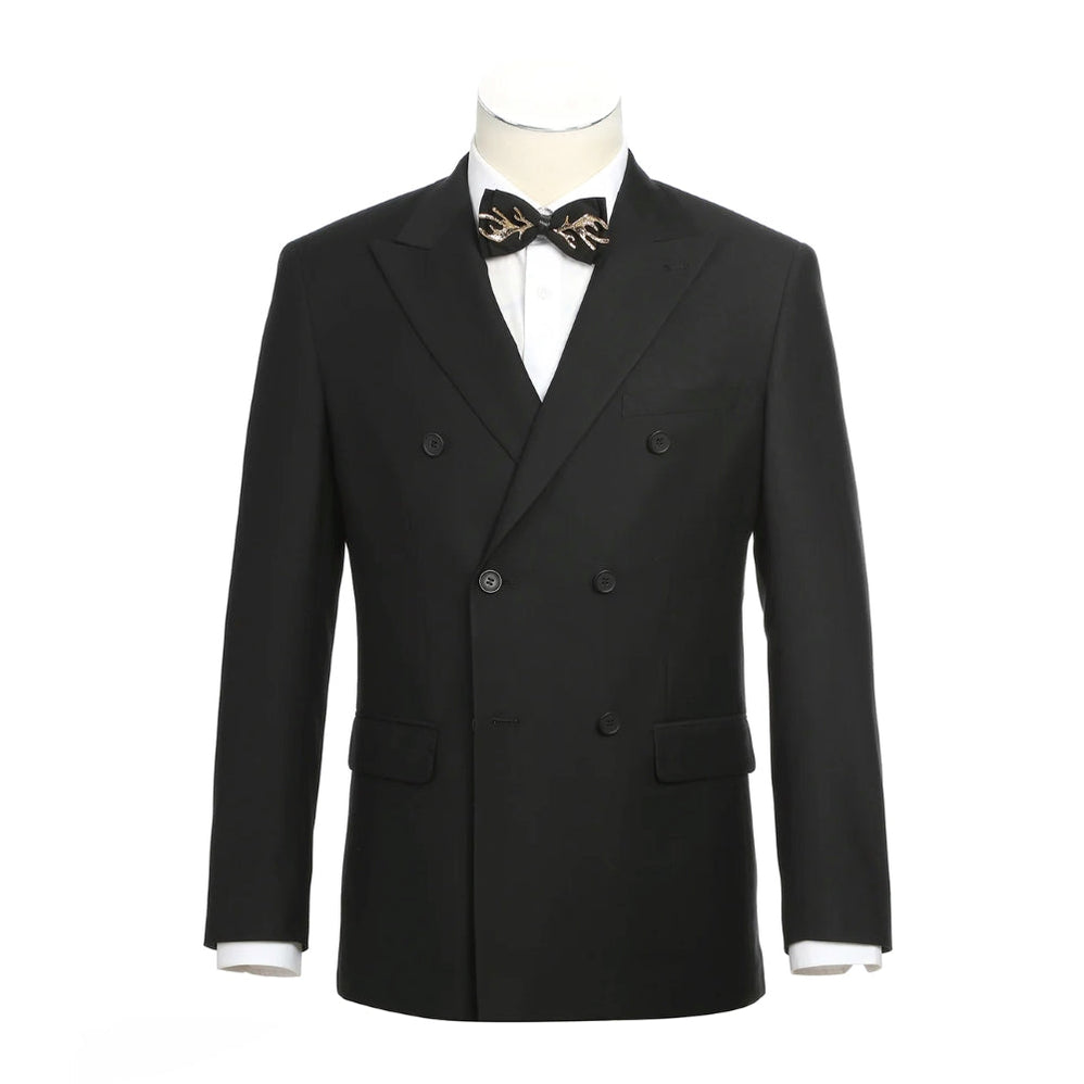 Slim Fit 2 Piece Black Double Breasted Peak Lapel Tuxedo — MensUSA