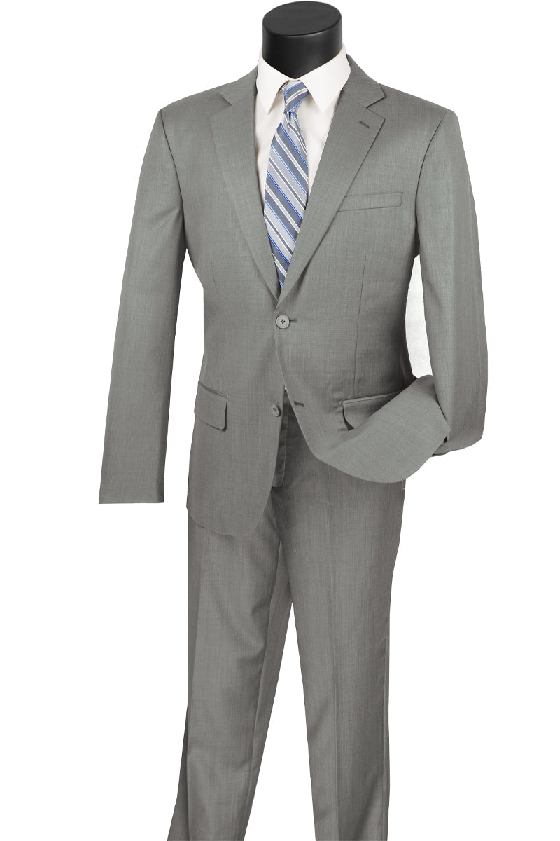 Mens 2 Button Modern Fit Textured Wool Suit in Grey — MensUSA