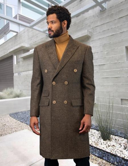 Statement Double Breasted Tan Overcoat — MensUSA