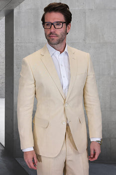 Men's Designer Two Button Summer Linen Wedding Suit in Natural Tan ...