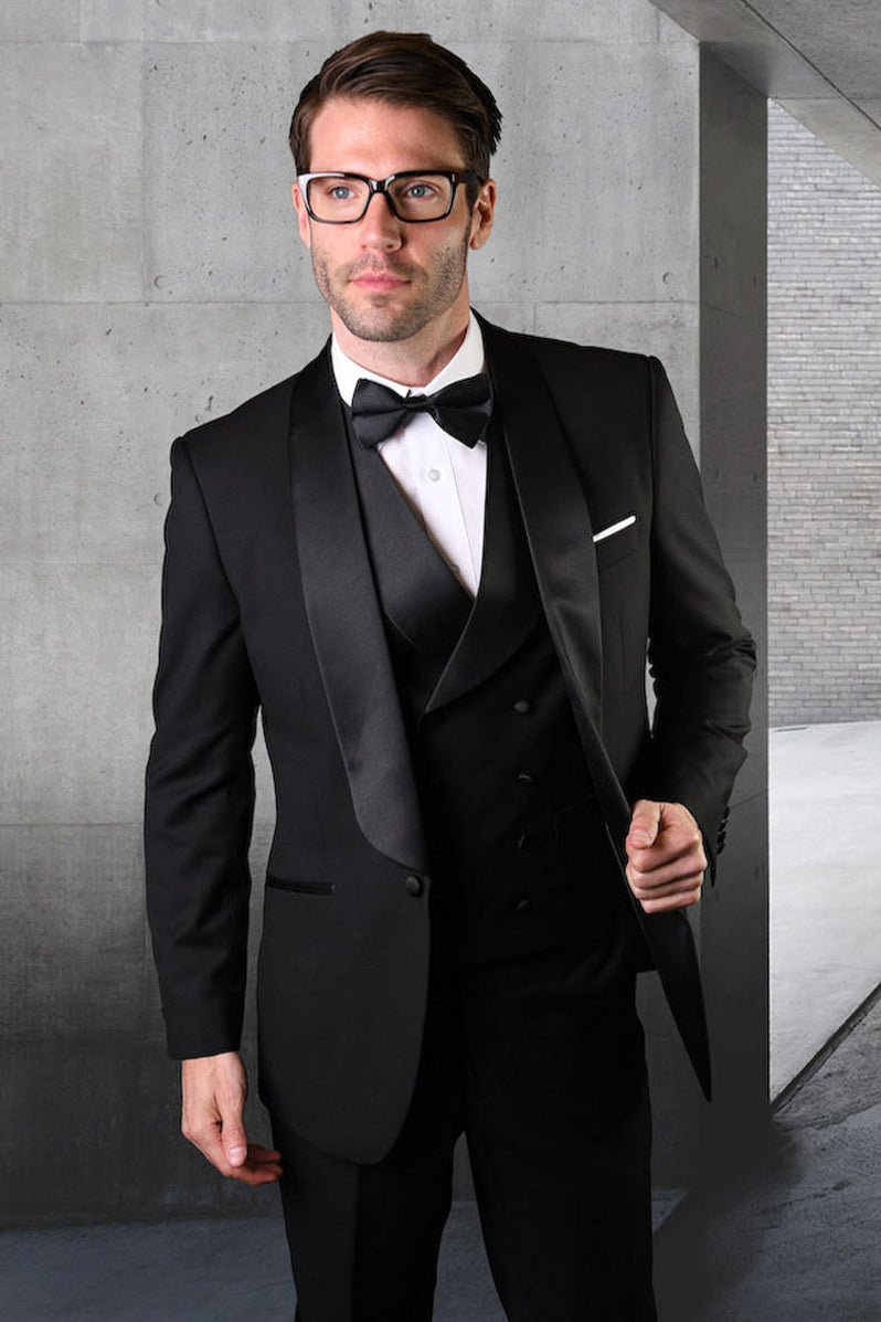 Men's Designer Wool Classic Wide Shawl Tuxedo with Double Breasted Ves ...