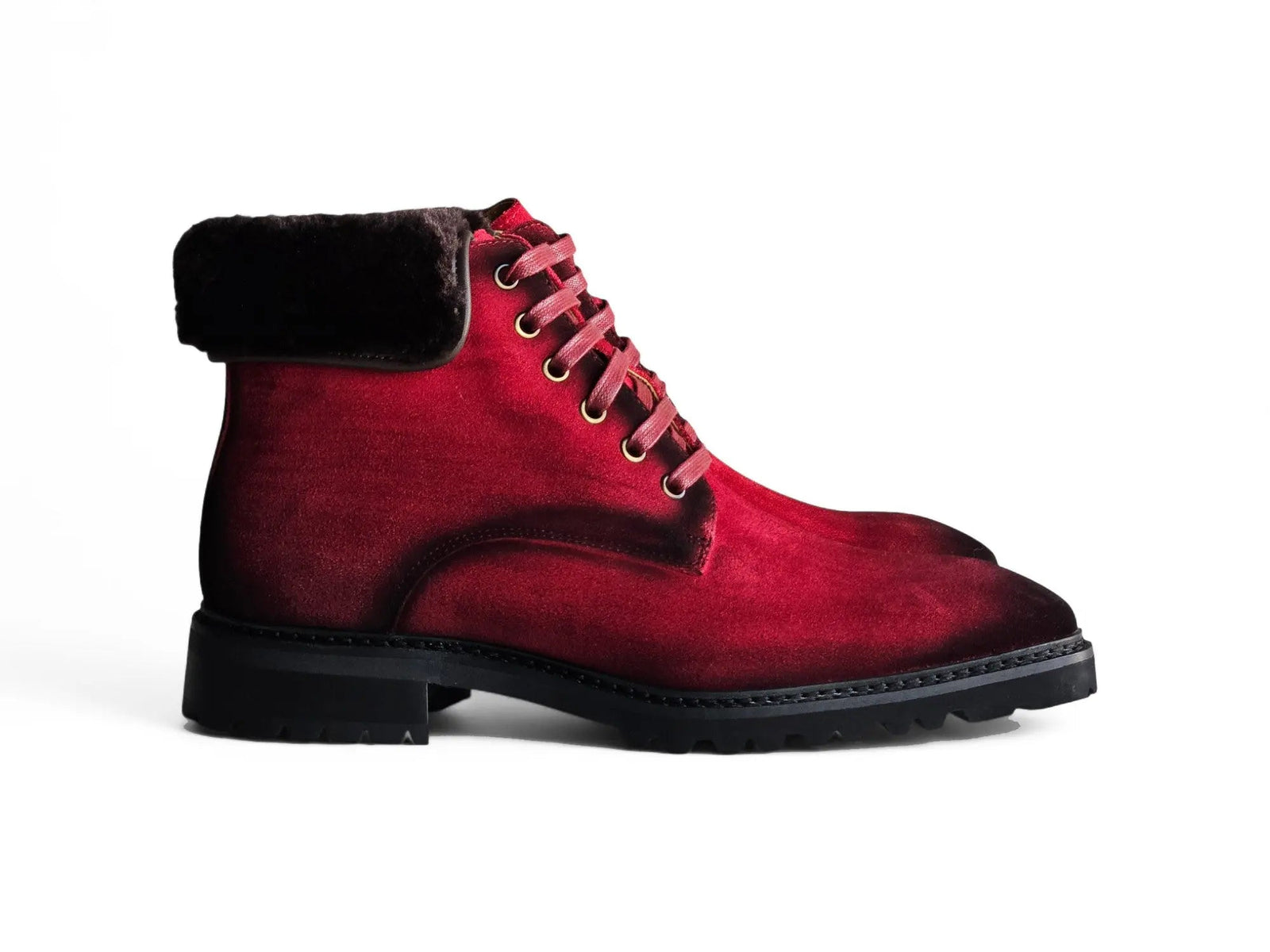 Suede Faux Shearling Combat Boot — MensUSA