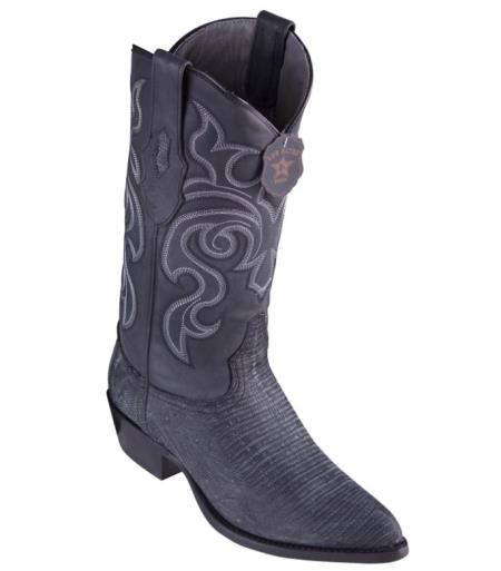 Los Altos Boots Lizard Teju Sanded Black Cowboy Boots J-Toe — MensUSA