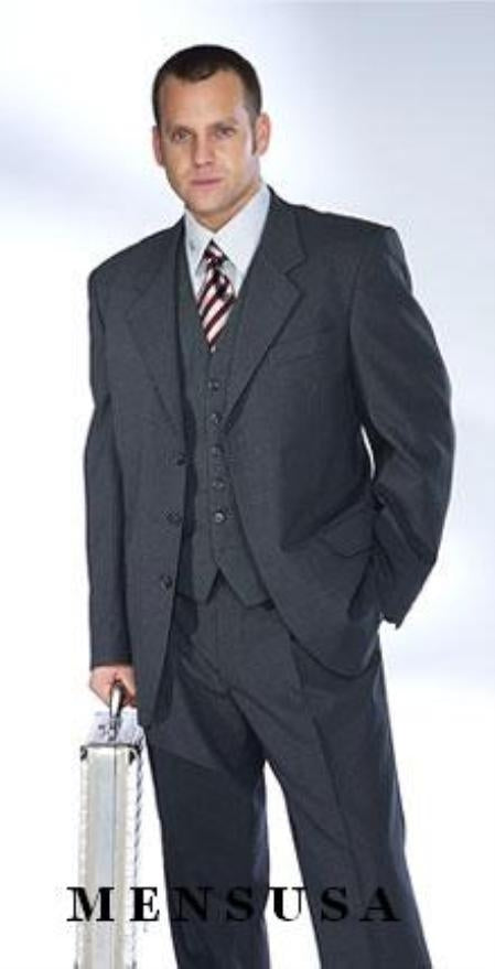 Mens Three Piece Suit - Vested Suit 1 One Pleat Pants With 3 Btn Charc ...