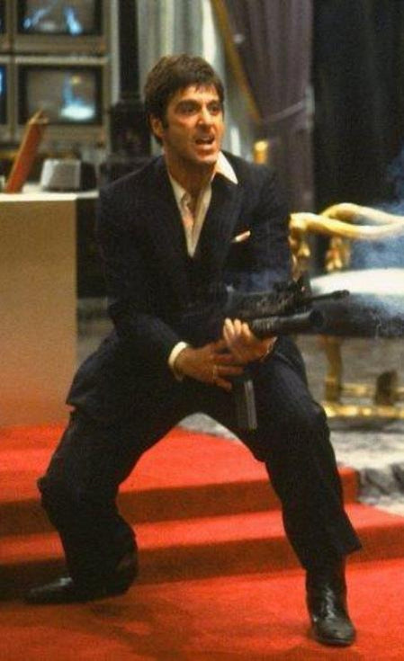 Tony Montana Suit Black Pinstripes Pattern Scarface Suit — MensUSA