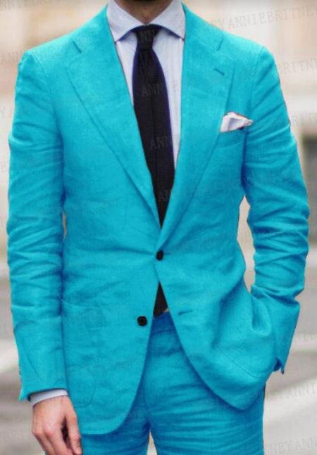 Turquoise Linen Suit - Light Blue Linen Suit - Aqua Tiffany Color — MensUSA