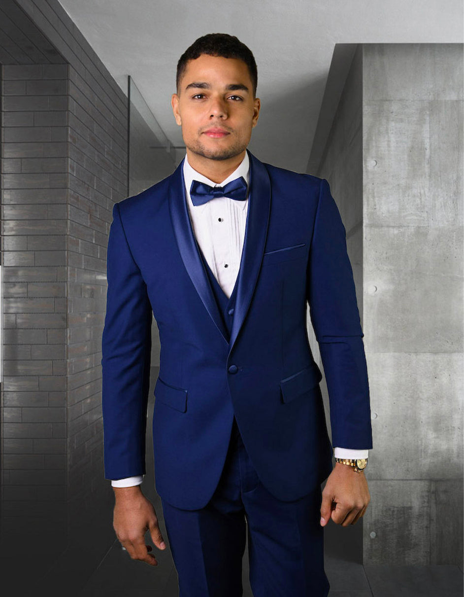 Mens 1 Button Shawl Lapel Vested Wool Wedding - Prom Tuxedo in Bright ...