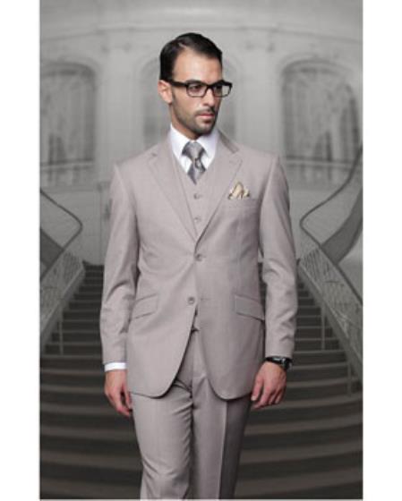 Statement Confidence Men's Tan 2 Button Modern Fit Suits Wool Fine Bra ...