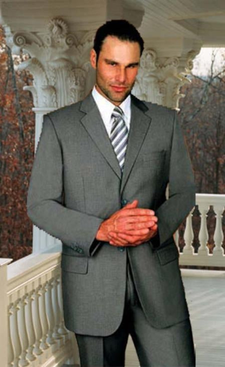 Extra Long 2PC Solid Color Gray Men'S Suit Available 2 Buttons Style F ...