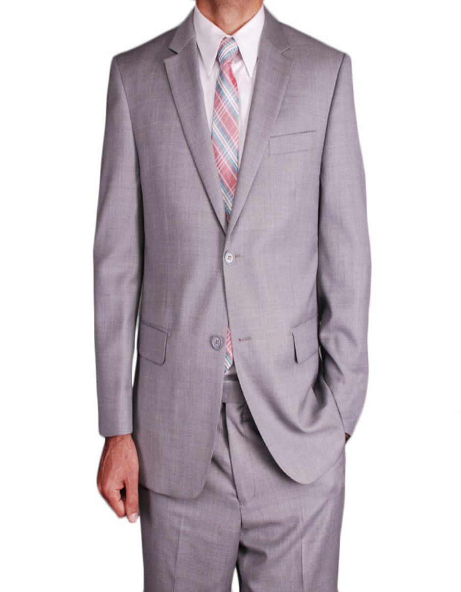 Men's Light Gray Fully lined Notched collar Suit - 100% Percent Wool F ...