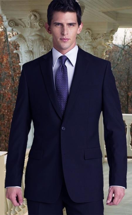 Flat Front No Pleated Pants 2 Button Style Dark Navy Blue Suit For Men ...