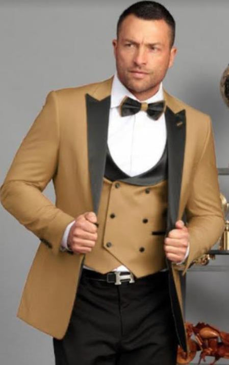 Ultra Slim Fit Prom Tuxedos - Camel Prom Suits with Double Breasted Ve ...