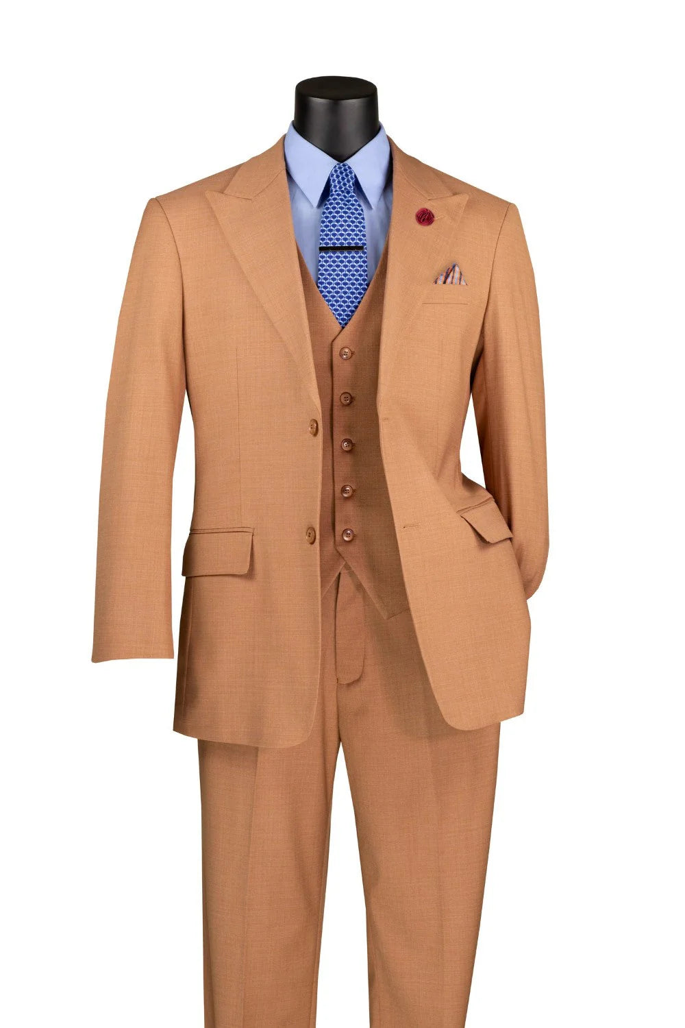 Light Amber Regular Fit 3 Piece Suit with Vest and Adjustable Waist Ba ...