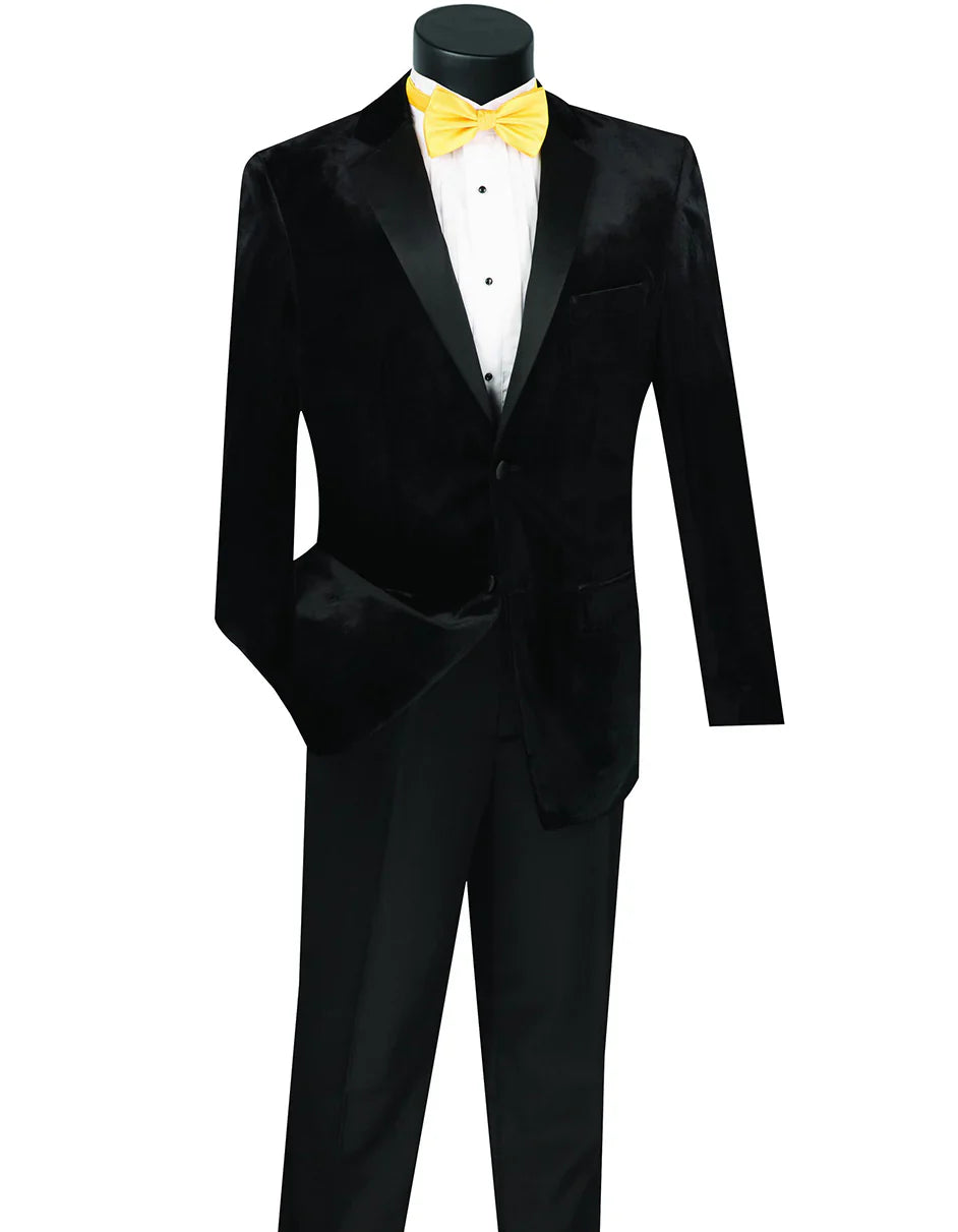 Mens Velvet Two Button Notch Tuxedo in Black — MensUSA