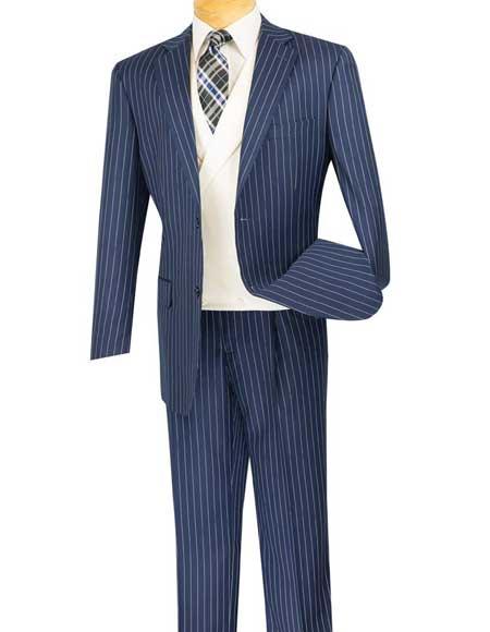 Bold Chalk Pronounce Stripe ~ Pinstripe Blue Men'S 2 Button Striped 19 ...
