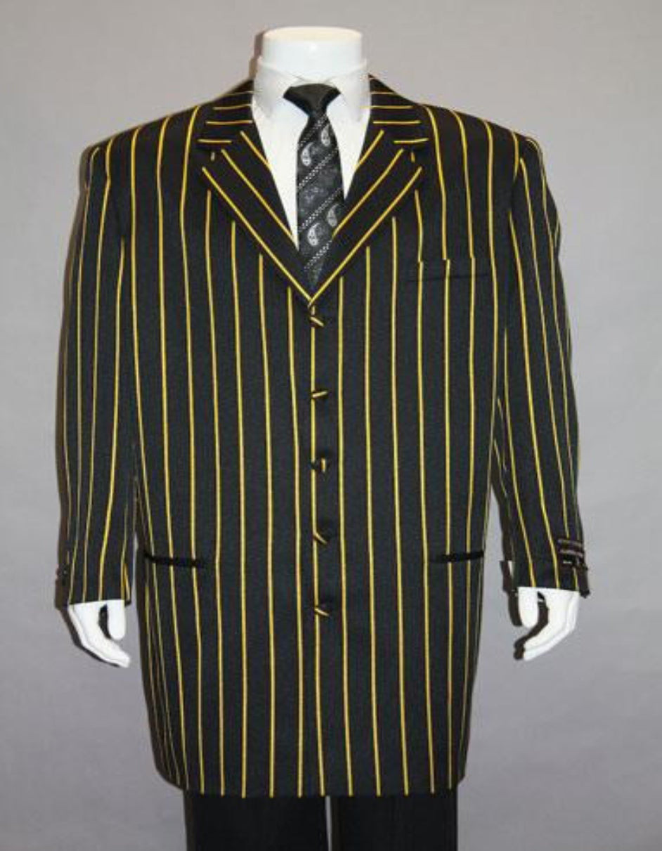 WTXZoot200 Men's Black High Fashion Bold Pronounce Yellow Pinstripe Th ...