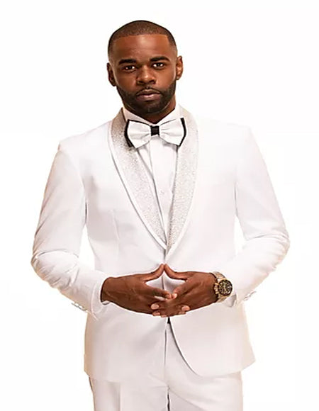 White One Button One Chest Pocket Besom Pockets — MensUSA