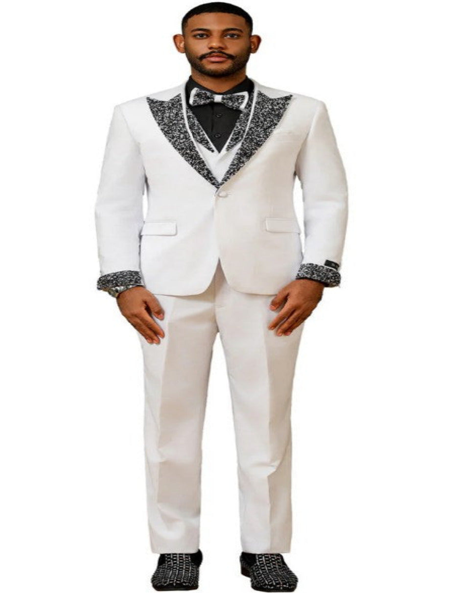 White and Black Prom Tuxedos - Perfect Wedding Suit Vested rhinestone ...