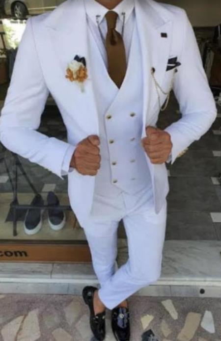 White and Gold Suit - Vested Suit - Double Breasted Vest Gold Button ...