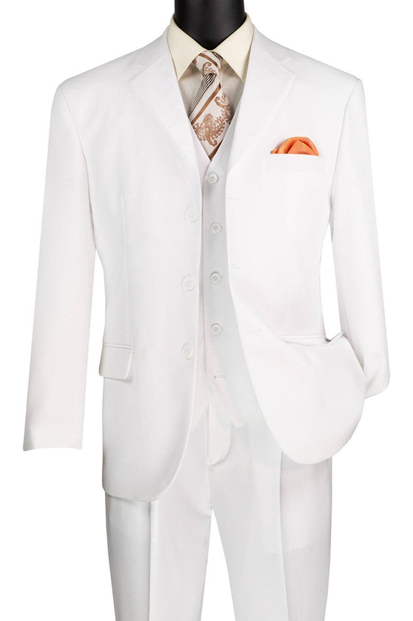 Lucci White 3-Button Vested Budget Suit with Pleated Slacks — MensUSA