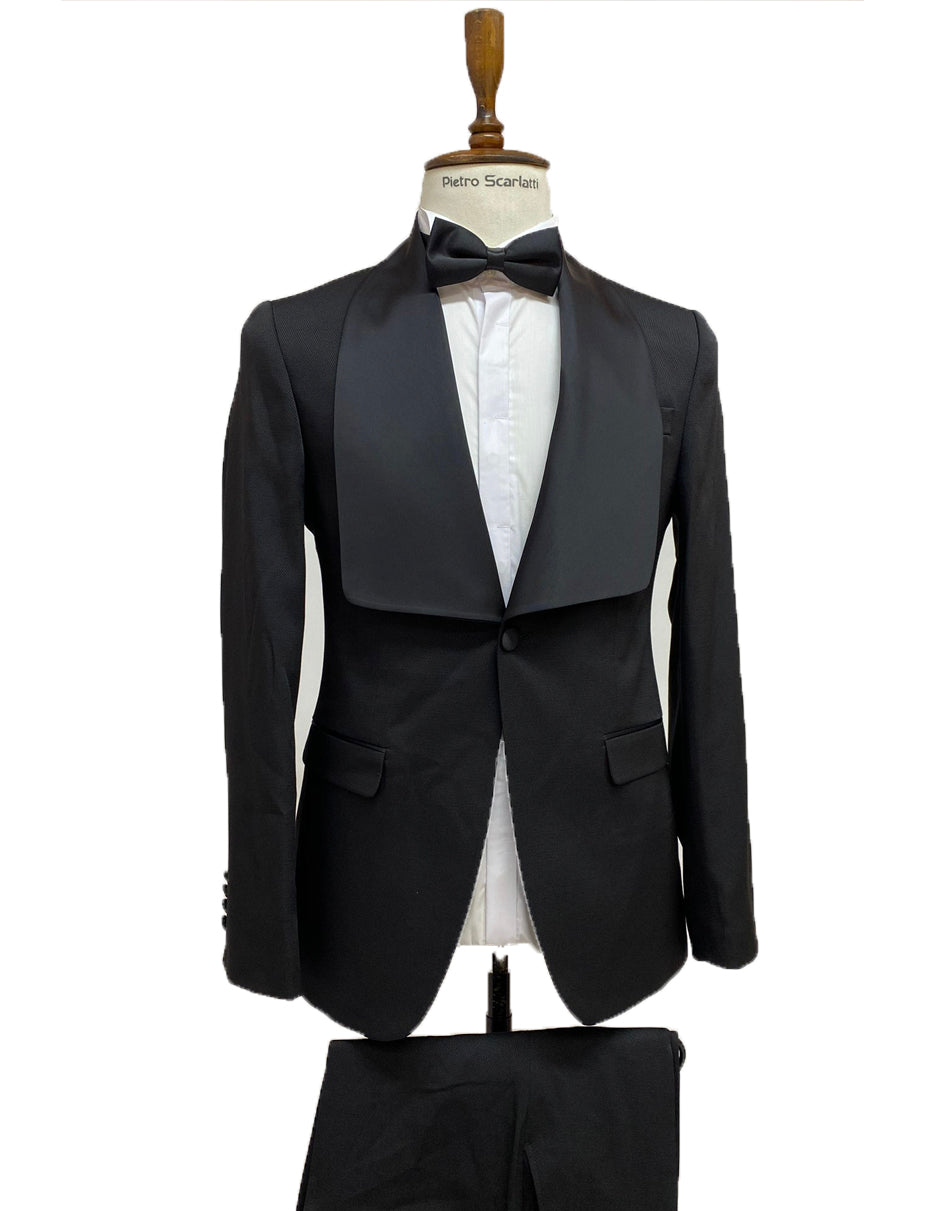 Mens Vested Designer Wide Square Shawl Tuxedo in Black — MensUSA