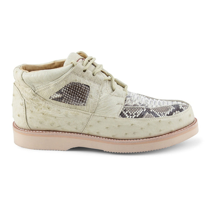 Los Altos Men's Winter White Python And Ostrich Skin Boots — MensUSA