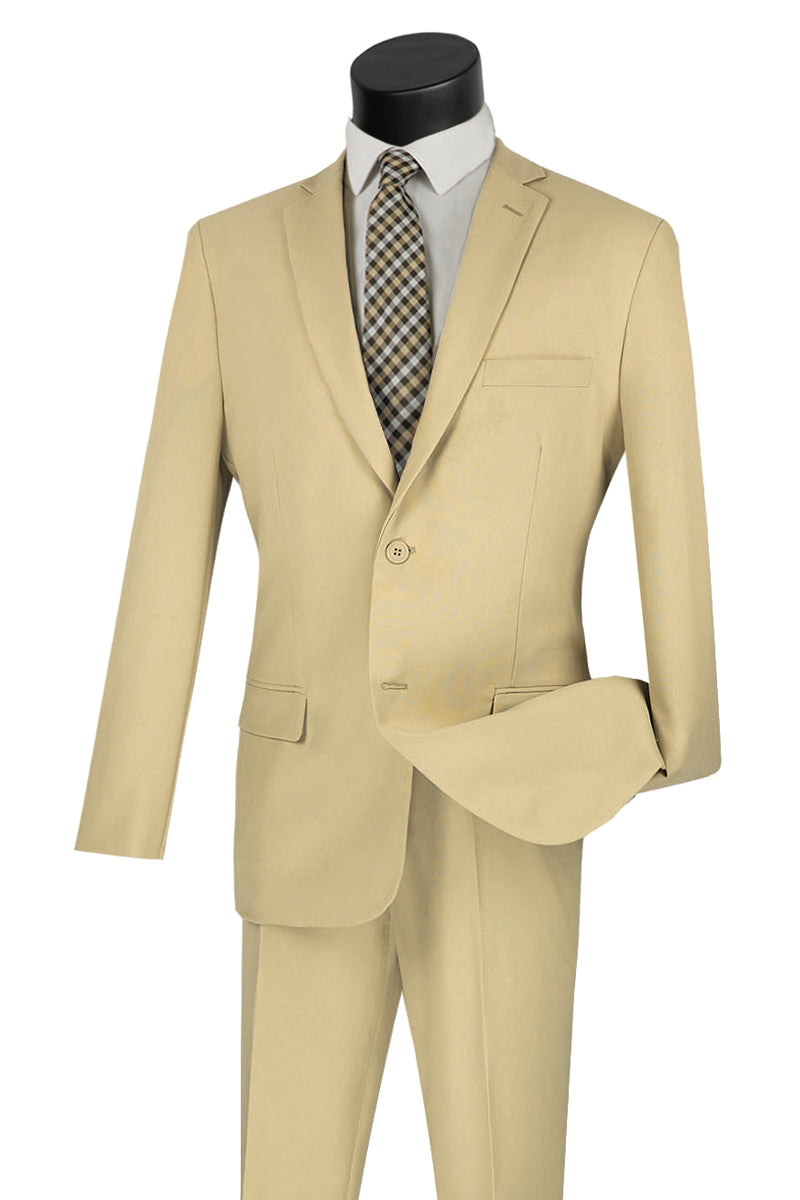 Mens Basic 2 Button Classic Fit Poplin Suit in Beige — MensUSA