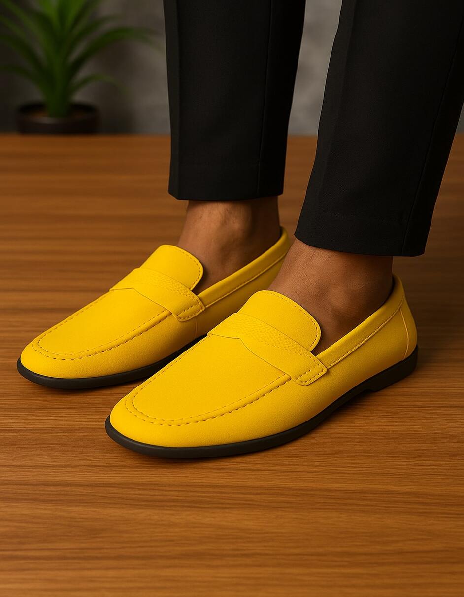 Men's Yellow Suede Loafers – Casual Slip-On Moccasin Driving Shoes ...