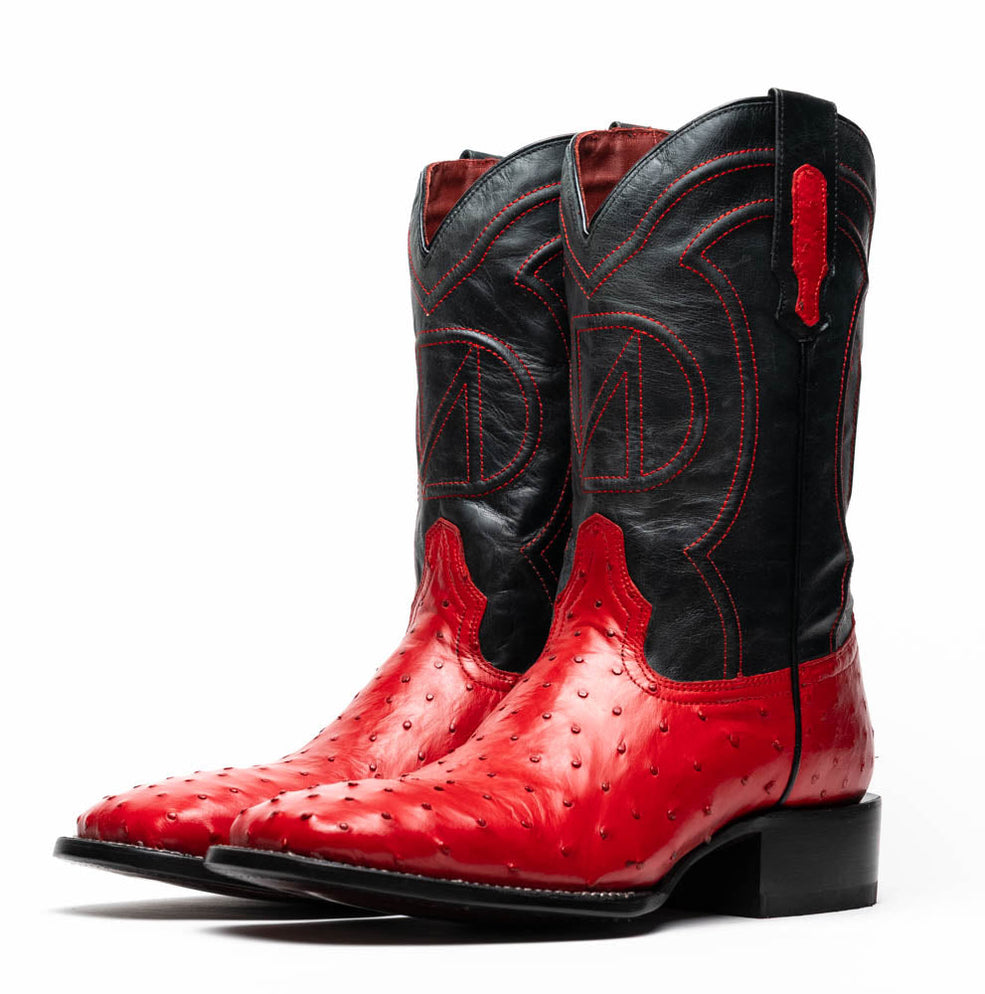 Marco Di Milano Alabama Red Ostrich Quill Square Toe Cowboy Boots — MensUSA