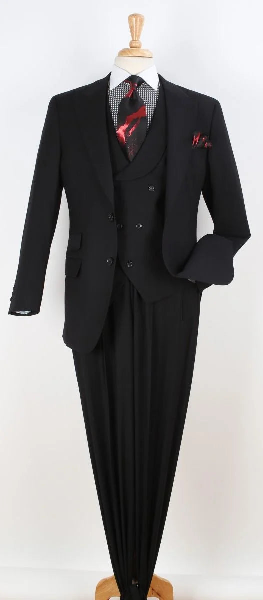 Apollo King Mens 3 Piece 100% Wool Suit – Fashion V-Taper Double Breas ...