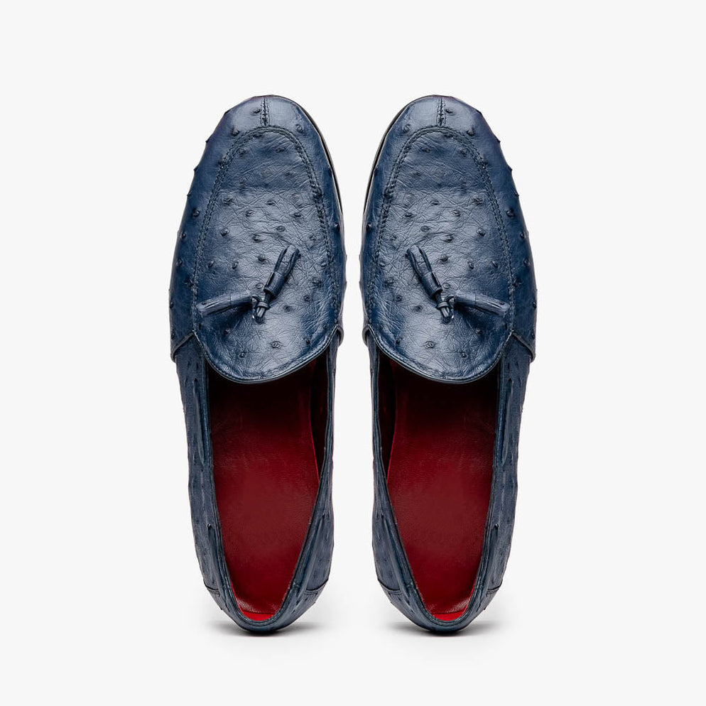 Marco Di Milano Aubiere Navy Blue Ostrich Quill Tassel Loafers — MensUSA