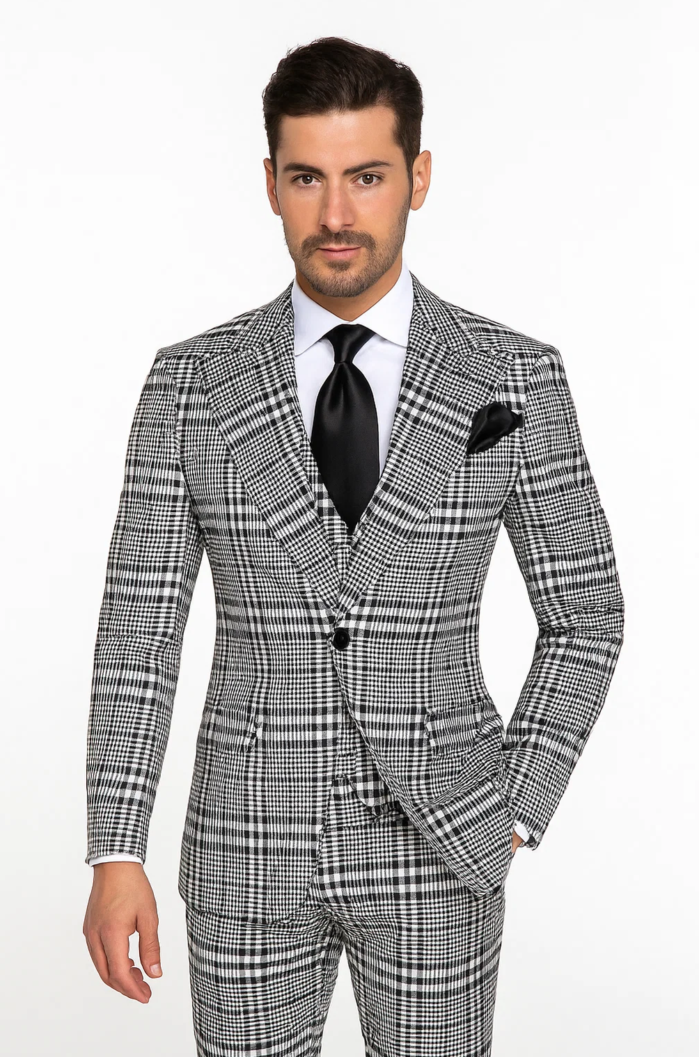 Black Baggy Pleated Wide Leg Wool 3 Piece Suit - Rossiman Classic Fit ...
