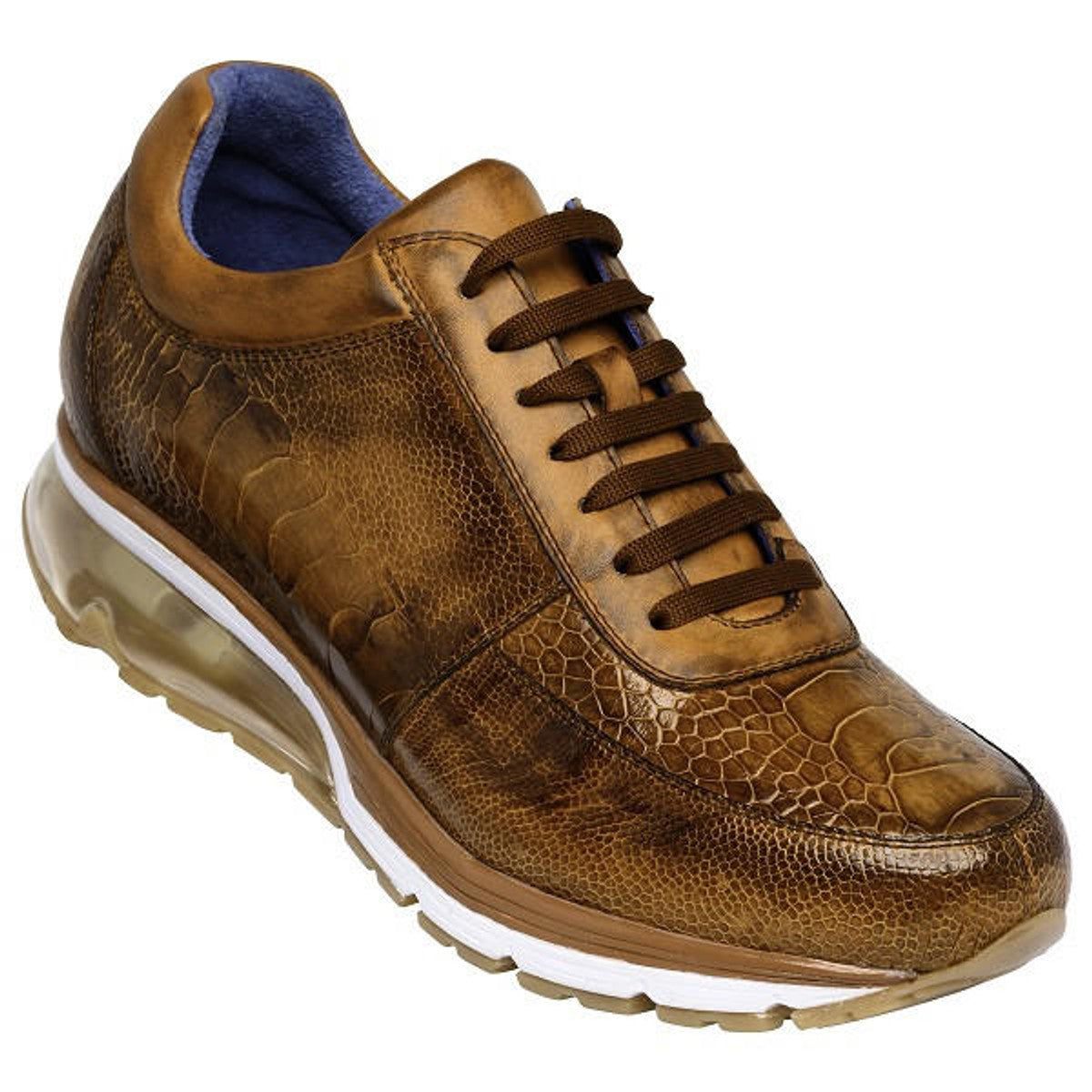 Men's Tan Ostrich Leather Sneakers with Bubble Heel - Belvedere Todd ...