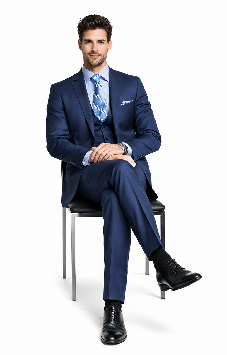 Bertolini Wool & Silk 2Pc French Blue Suit — MensUSA