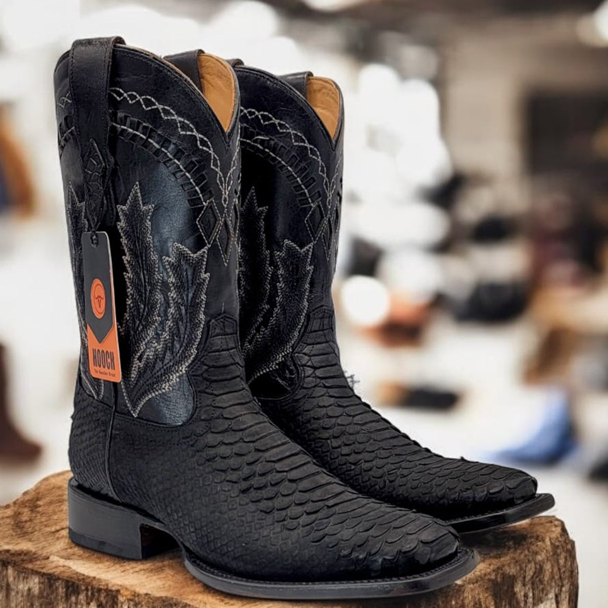 Black Snake Print Boots Square Toe | Hooch Boots – Formal Dress Shops ...