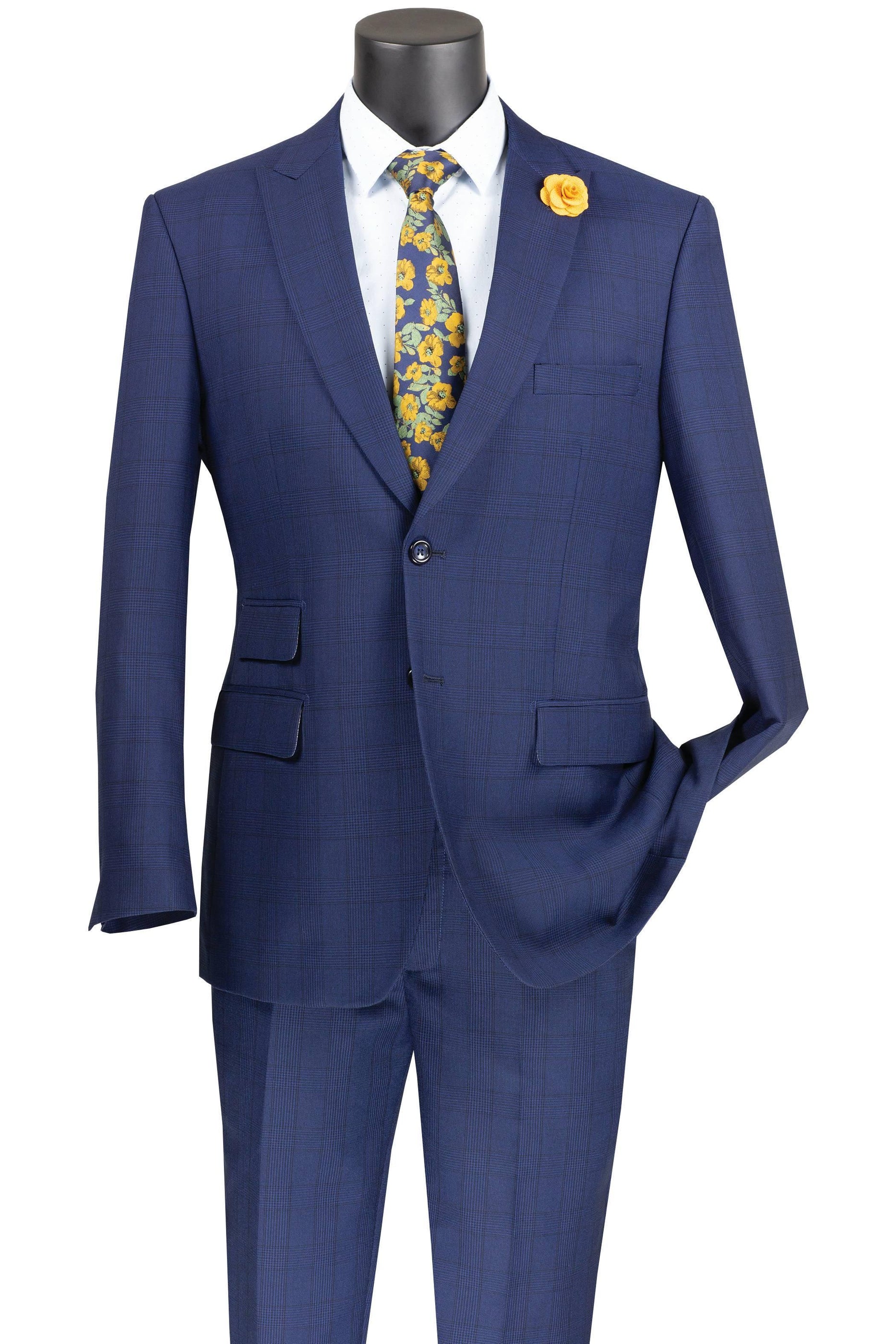 Blue Windowpane 2 Piece Modern Fit Suit — MensUSA