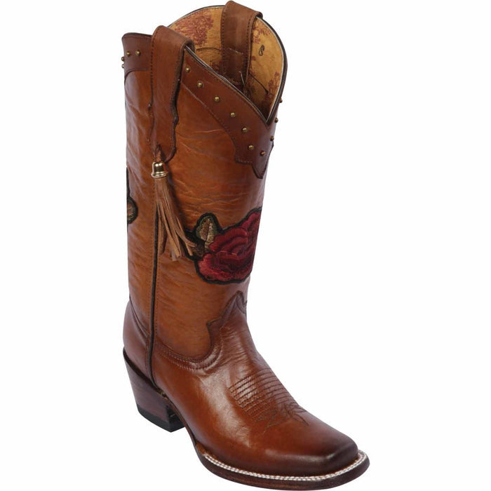 Botas Altas de Cuero con Flores para Mujer en Horma Rodeo — MensUSA