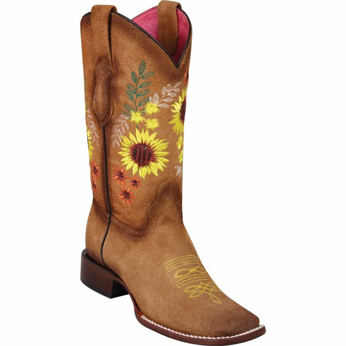 Botas Altas de Cuero con Flores para Mujer en Horma Rodeo — MensUSA