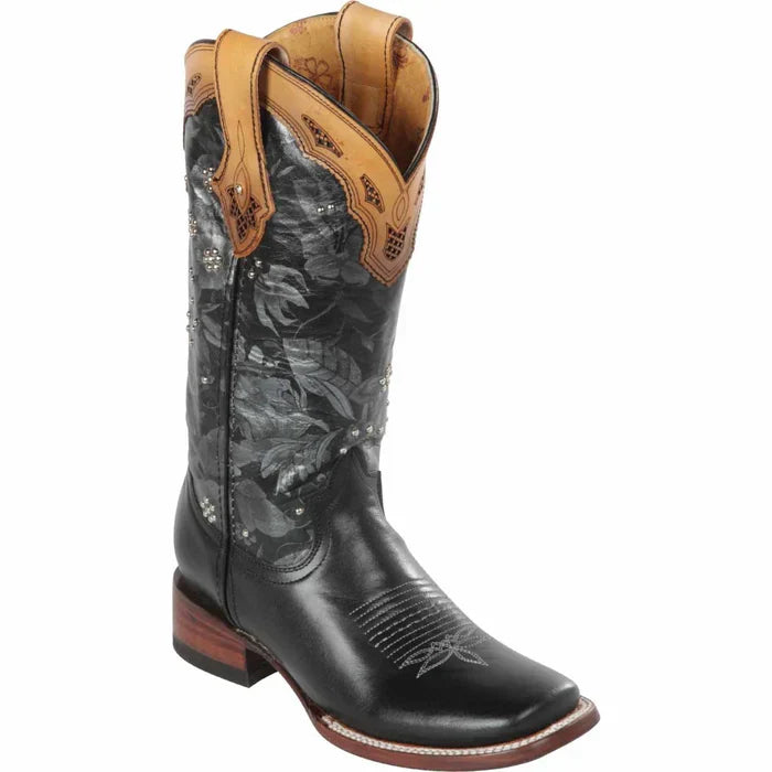 Botas Altas de Cuero con Flores para Mujer en Horma Rodeo — MensUSA