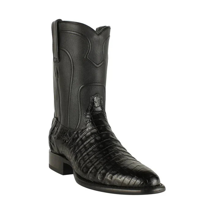 Botas de Cocodrilo Horma Roper con Zipper Color Negro — MensUSA
