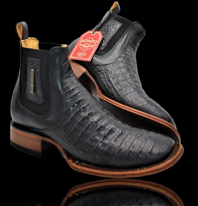 Botin de Cocodrilo Grabado Nuca con Punta Cuadrada Color Negro — MensUSA