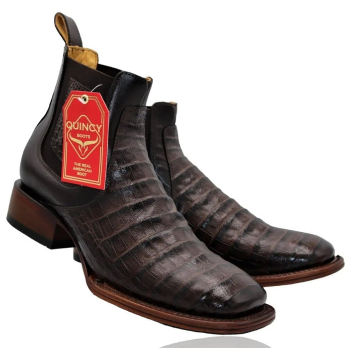 Botines de Cocodrilo Grabado Nuca con Punta Cuadrada Color Chocolate ...