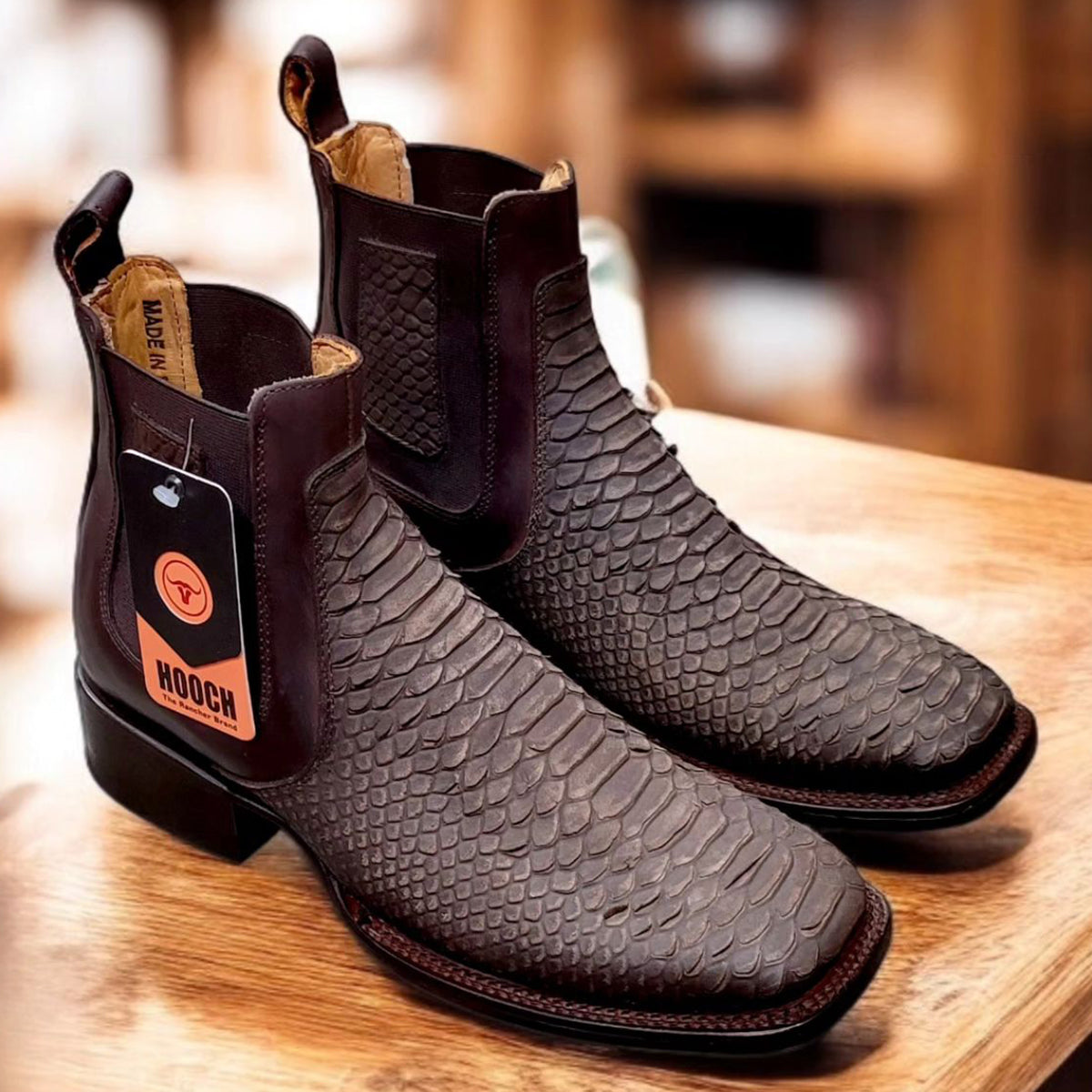Rustic Brown Python Print Short Cowboy Boots | Hooch Boots - Formal ...