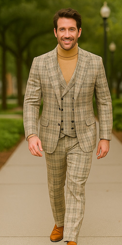 Burberry Pattern Tan Suit - Black & Red Windowpane Men's Church Suit ...