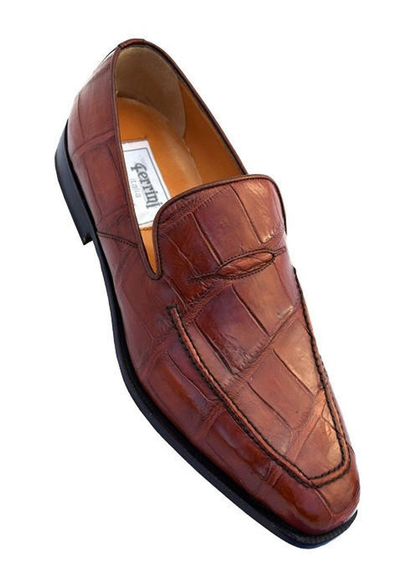 Crocodile Shoes By Ferrini Mens Cognac Brown Gator Loafers — MensUSA