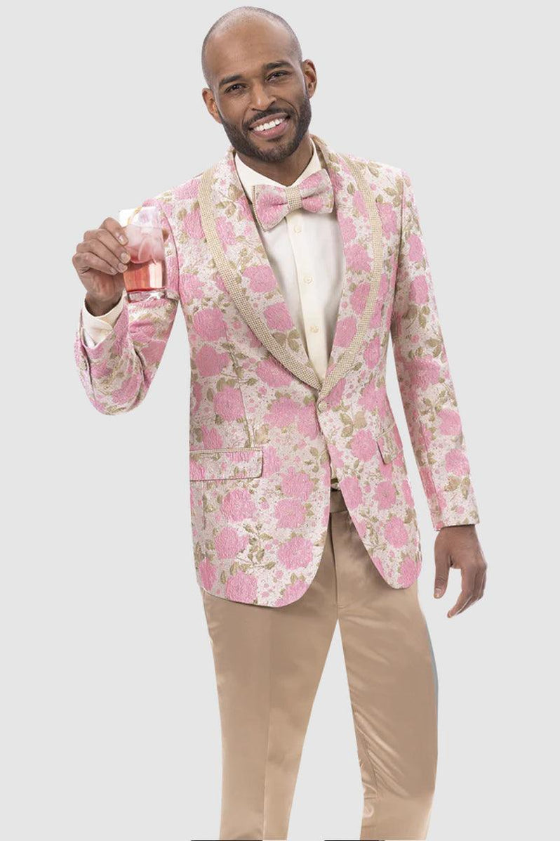 EJ Samuel "Line" Pink & Gold Floral Paisley Tux Jacket: Party-Prom-Din — MensUSA