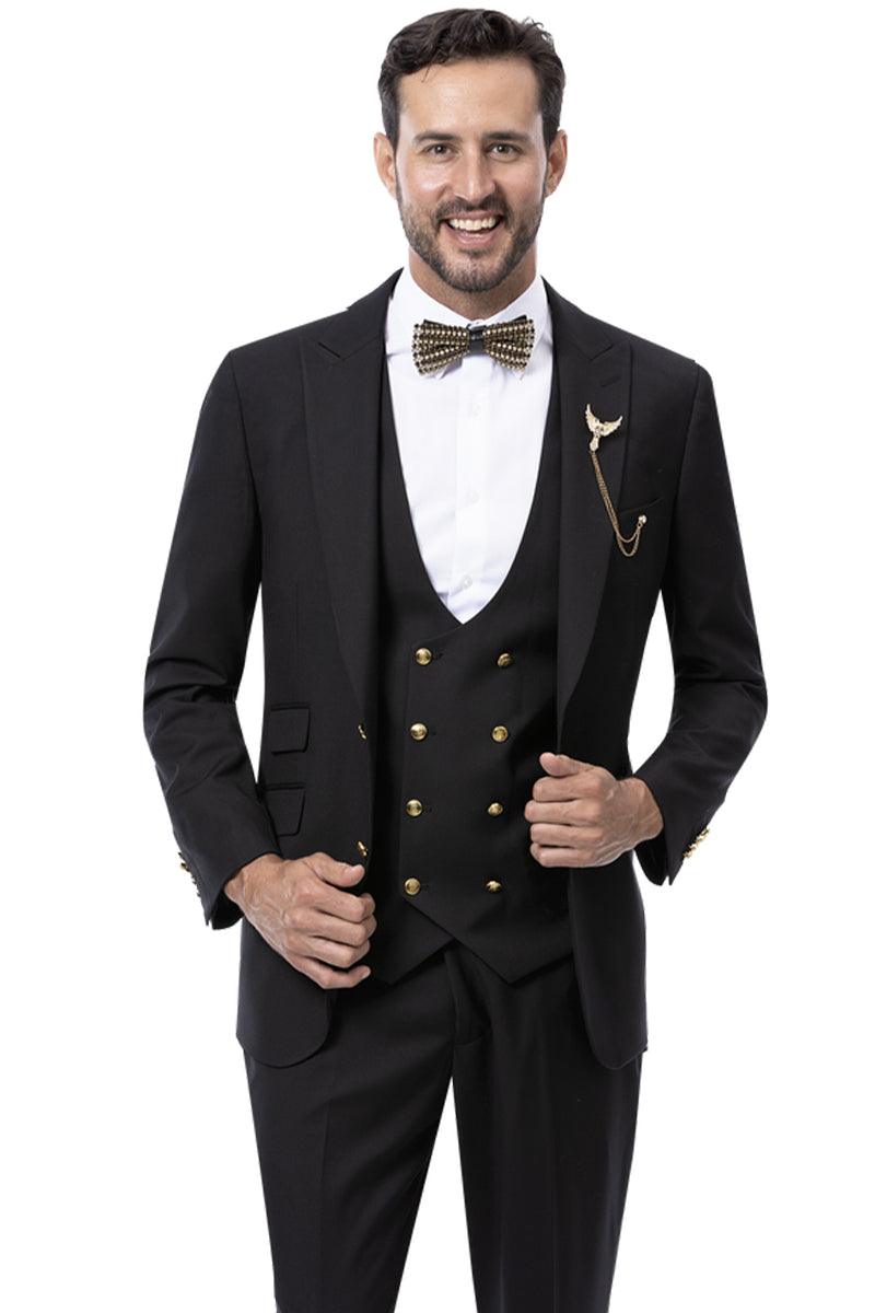 EJ Samuel Men's Formal Vested Suit w/ Double Breasted Vest & Gold Butt ...